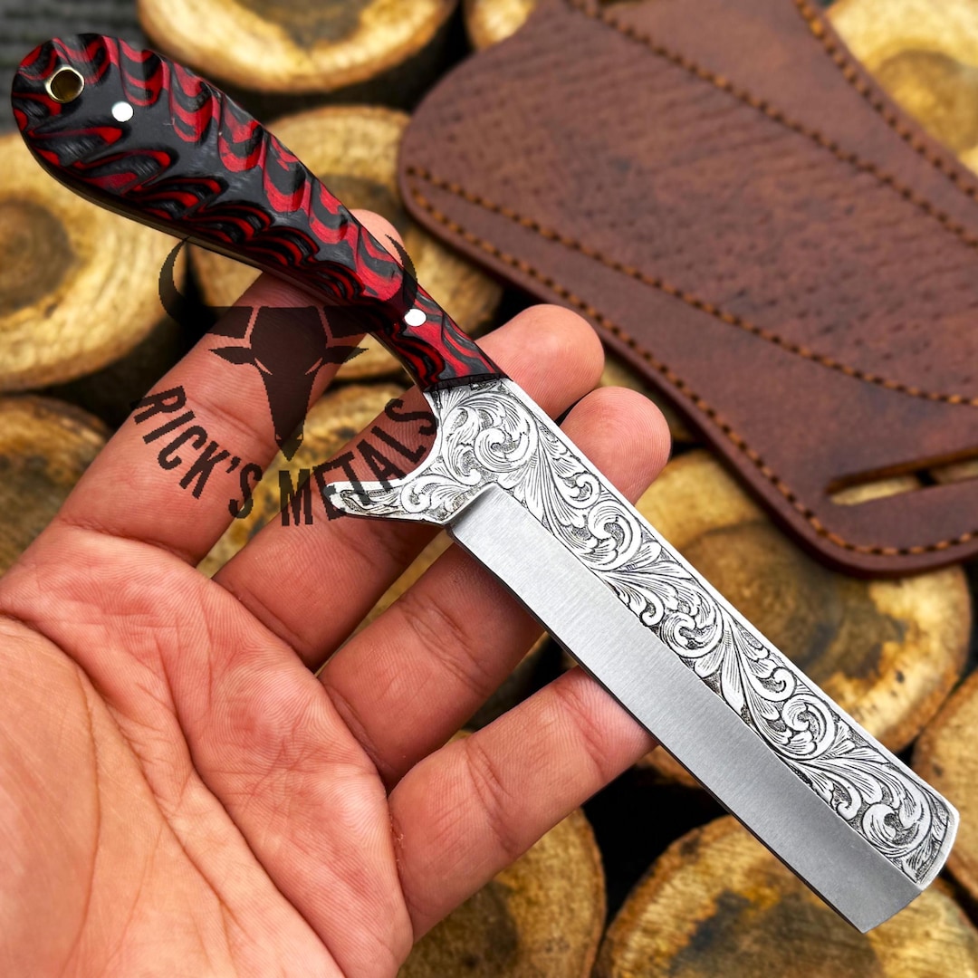 HAND ENGRAVED BULL Cutter Knife With Pan Cake Sheath, Engraved Cowboy ...