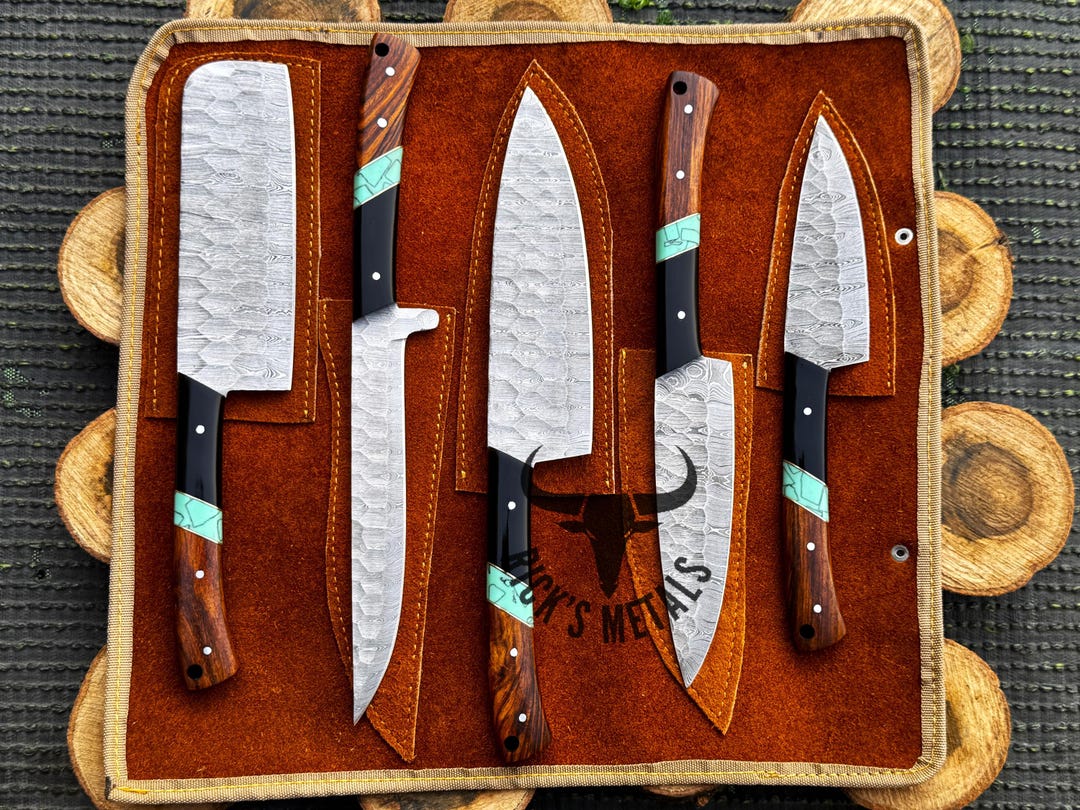 Hand Forged DAMASCUS CHEF SET, Handmade Kitchen Knives, Bbq Chef Knives ...