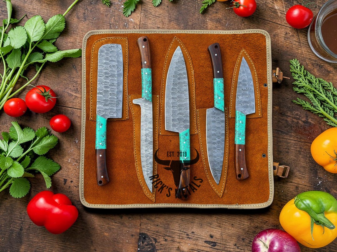 Unique Handmade Damascus Steel Chef Knives Set, Damascus Chef Knife ...