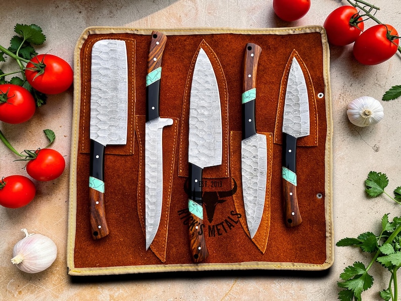 Unique Handmade Damascus Steel Chef Knives Set, Damascus Chef Knife ...