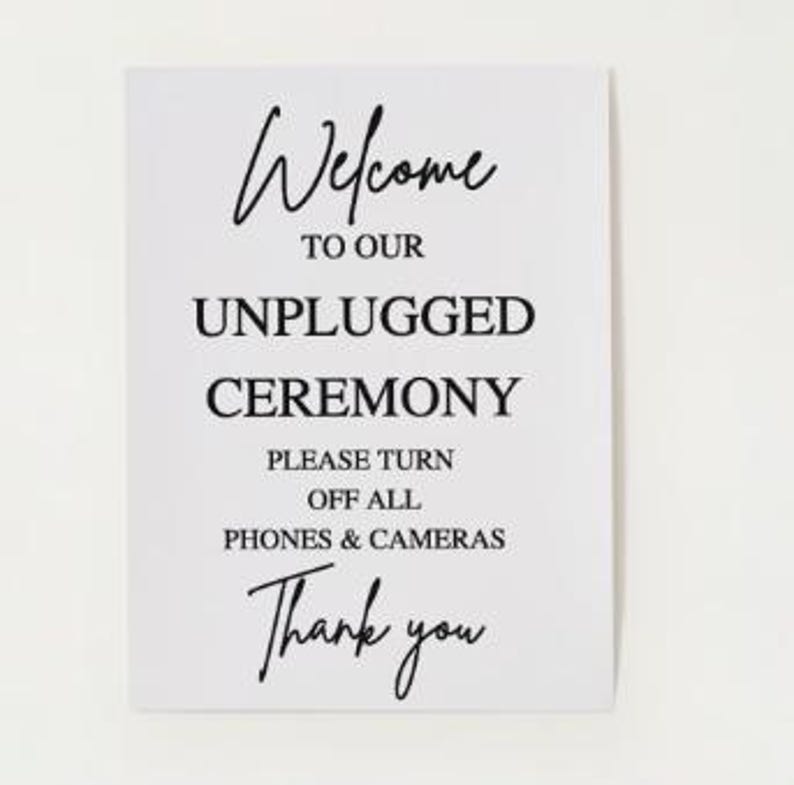 Unplugged Ceremony Sign, Customizable, Printable. Vinly Mirror Decal or ...