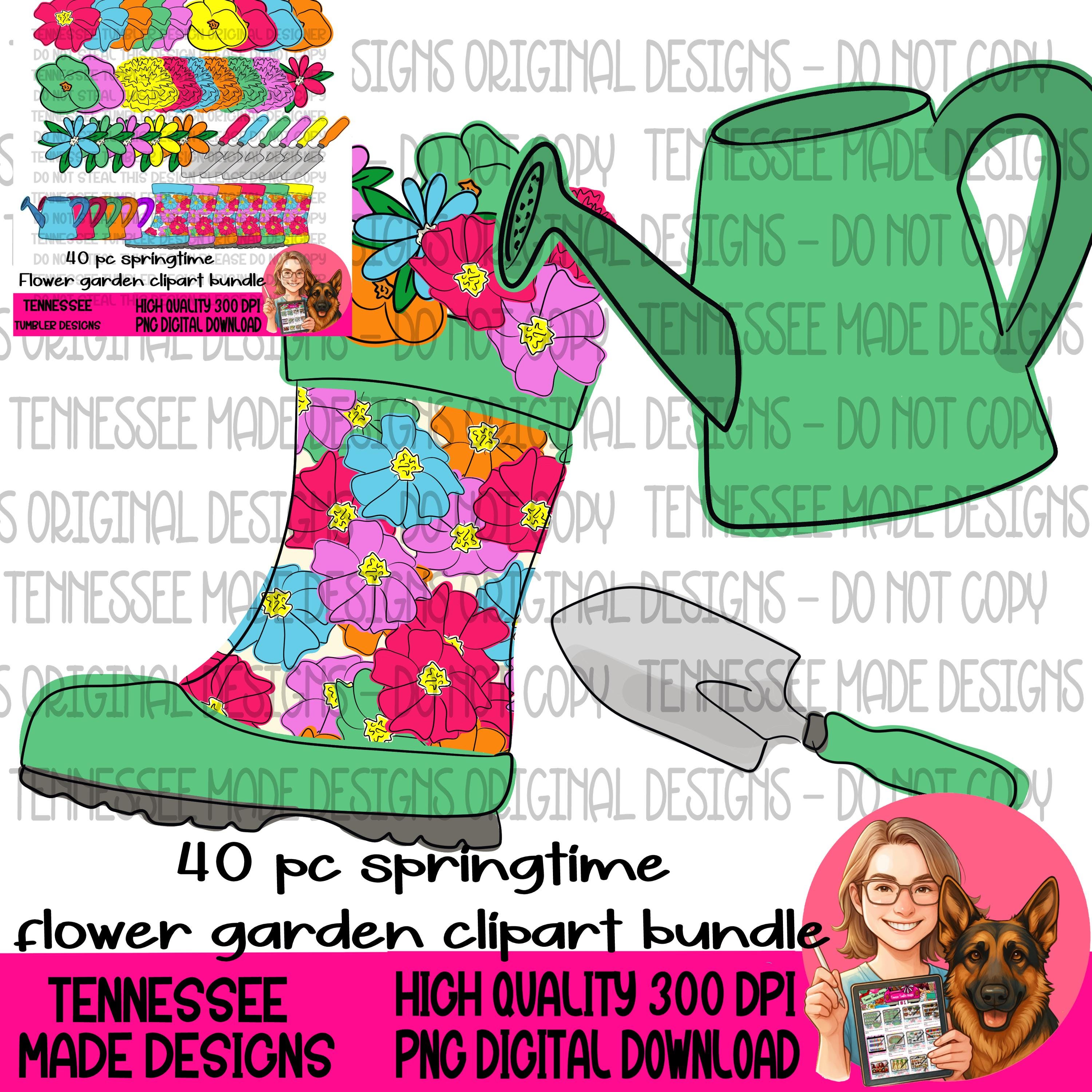 Springtime Flower Garden Hand Drawn Clipart Bundle (2026) - 40 11 Inch ...
