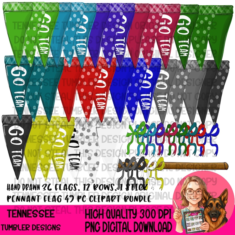 Hand Drawn Pennant Flags With Bows and Stick Clipart Bundle (2026) - 49 ...