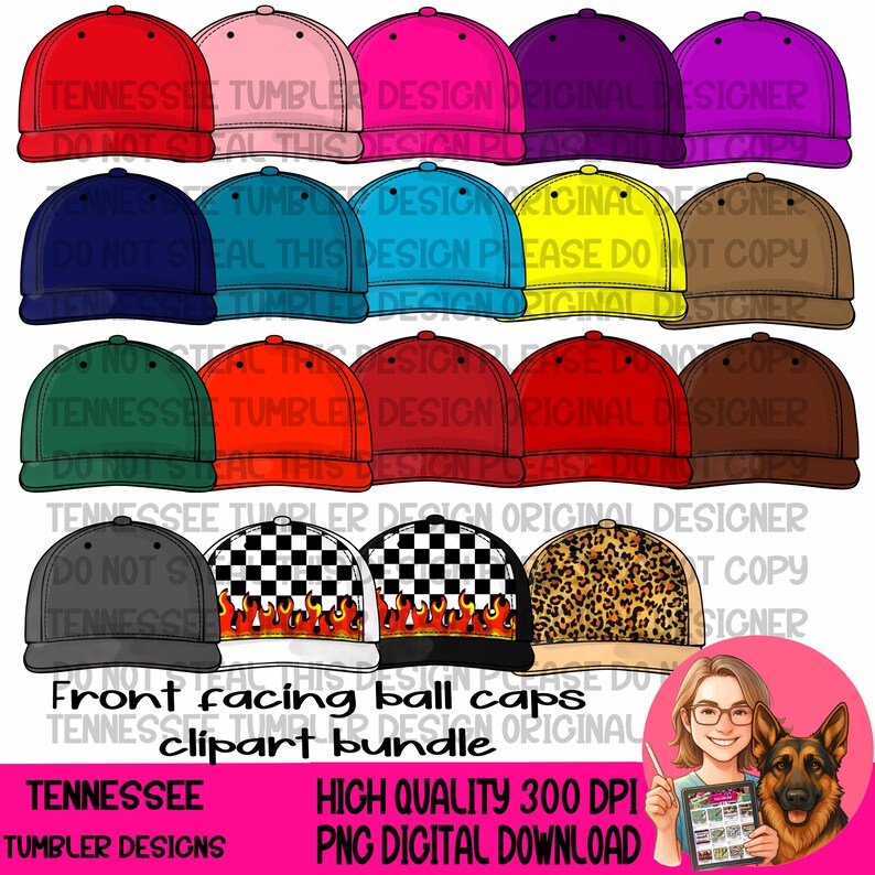 Front Facing Ball Cap Clipart Bundle (2026) - 19 11 Inch Files - 300 ...