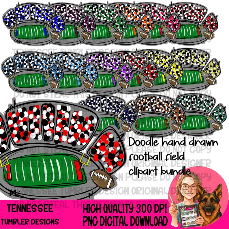 Hand Drawn Doodle Football Field Clipart Bundle (2026) - 16 11 Inch ...