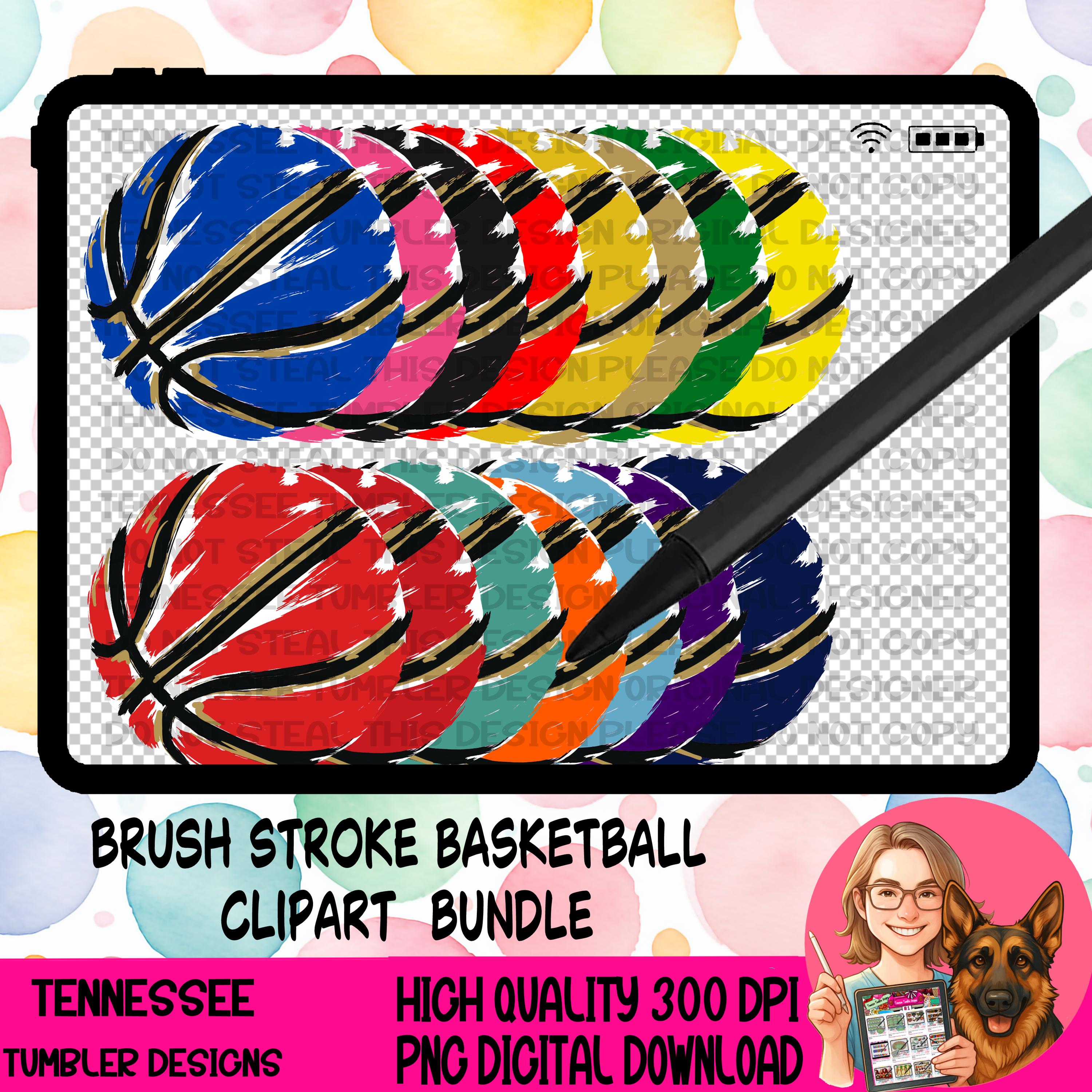 Basketball Brush Stroke Style Clipart Bundle - 11 Inch Files - 300 DPI ...