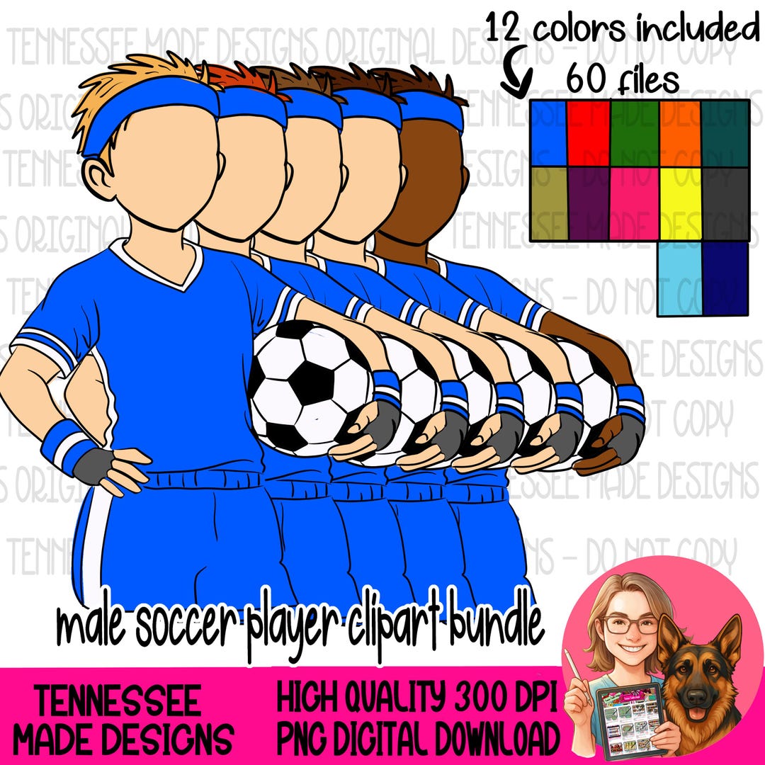 Hand Drawn Young Soccer Player Male Clipart Bundle Digital Download ...