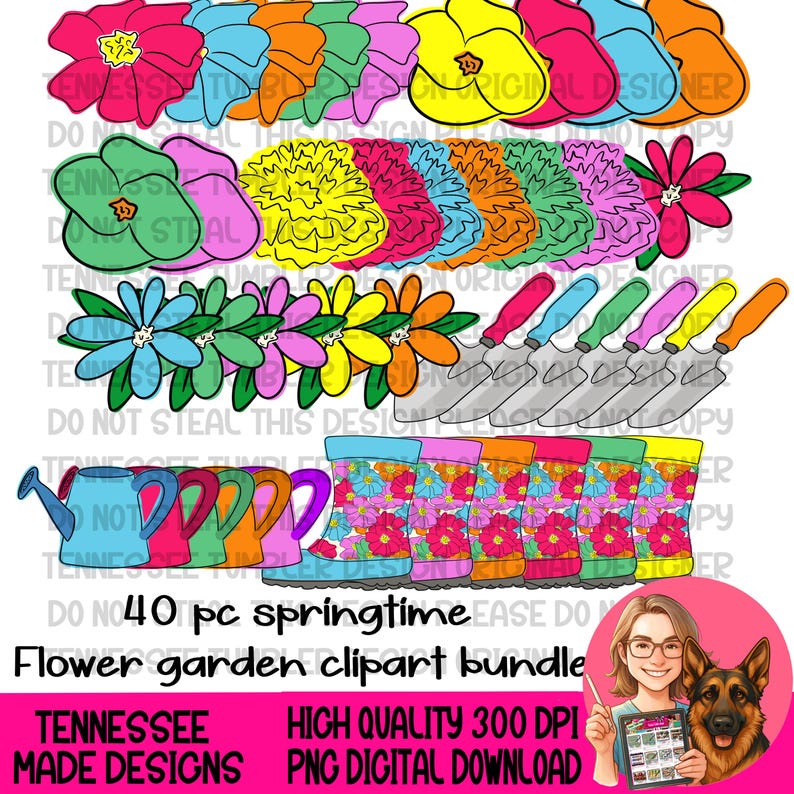 Springtime Flower Garden Hand Drawn Clipart Bundle (2026) - 40 11 Inch ...