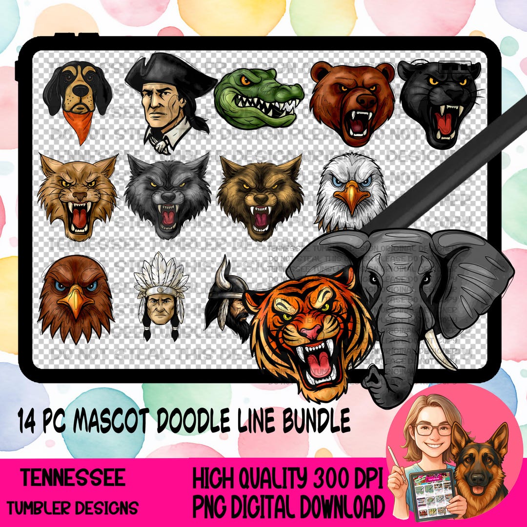 Doodle Mascot Head Bundle 14 11 Inch Files Included - 300 DPI - Etsy