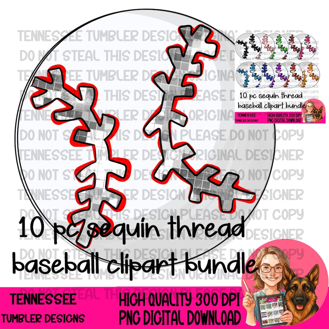 Hand Drawn Sequin Thread Baseball Clipart Bundle (2026) - 10 11 Inch ...