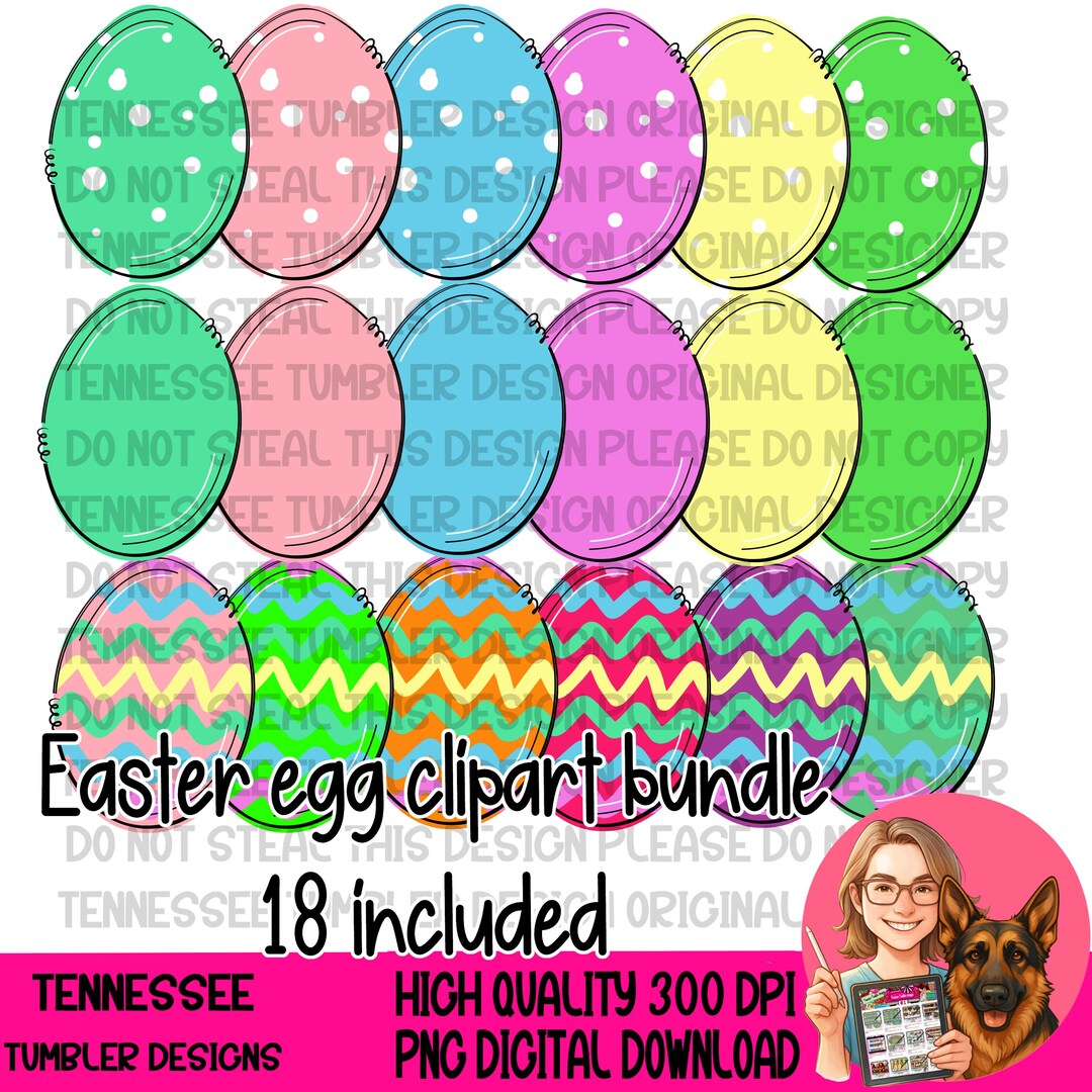 Hand Drawn Easter Egg Clipart Bundle (2026) - 18 11 Inch Files - 300 ...