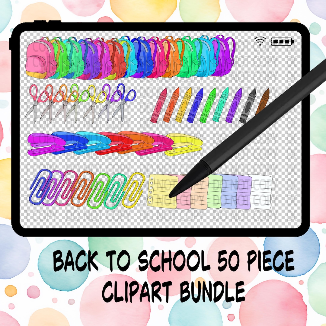 50 Piece Back to School Clipart Bundle - 10-11 Inch Each - 50 Included ...