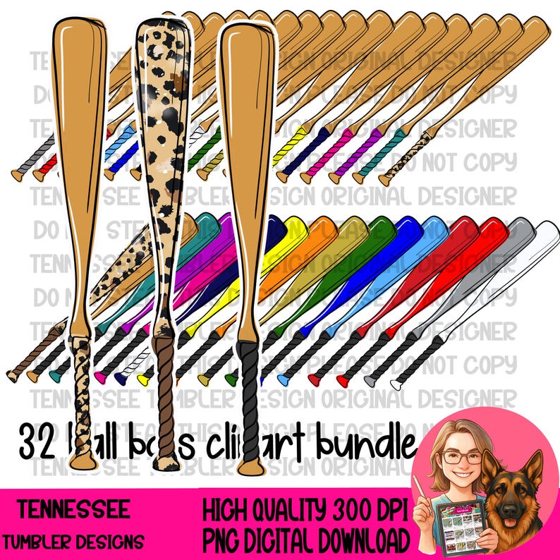 Hand Drawn Baseball Bat Clipart Bundle (2026) - 32 11 Inch Files - 300 ...
