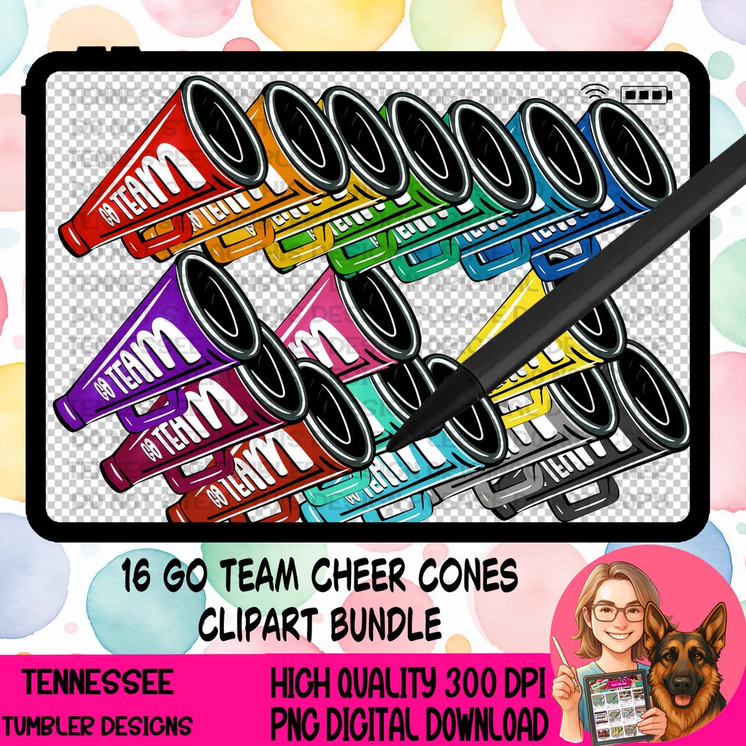Cheer Cone Go Team Clipart Bundle 16 Pc - 11 Inch Files - 300 DPI - Etsy