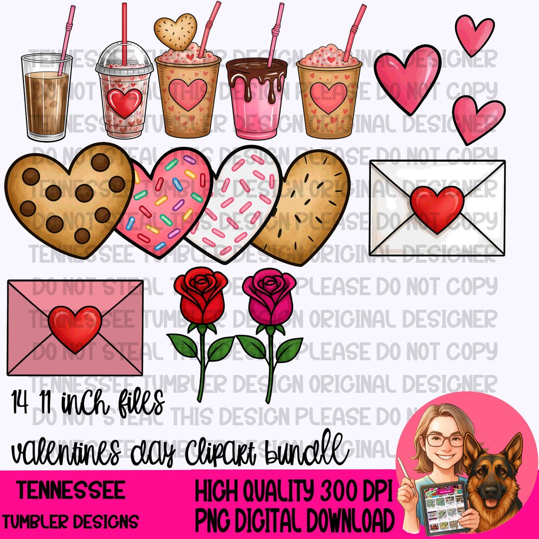 Valentines Day Clipart Bundle, Drinks and Hearts and Cookies Love ...