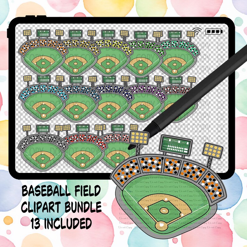 Baseball Field Clipart Bundle 13 Different Colors Included - 11 Inch ...