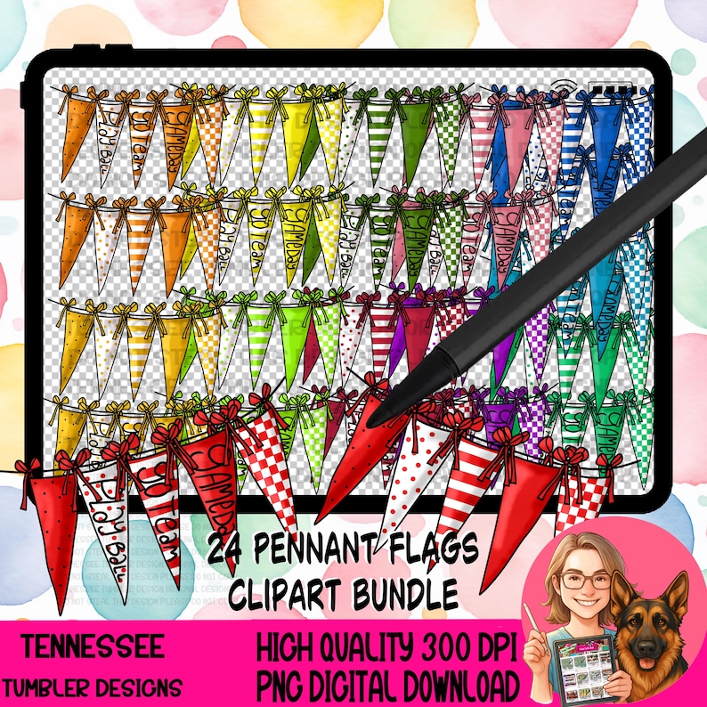 Pennant Flags Clipart Bundle 2 Styles 12 Colors 11 Inch Each - 300 DPI ...