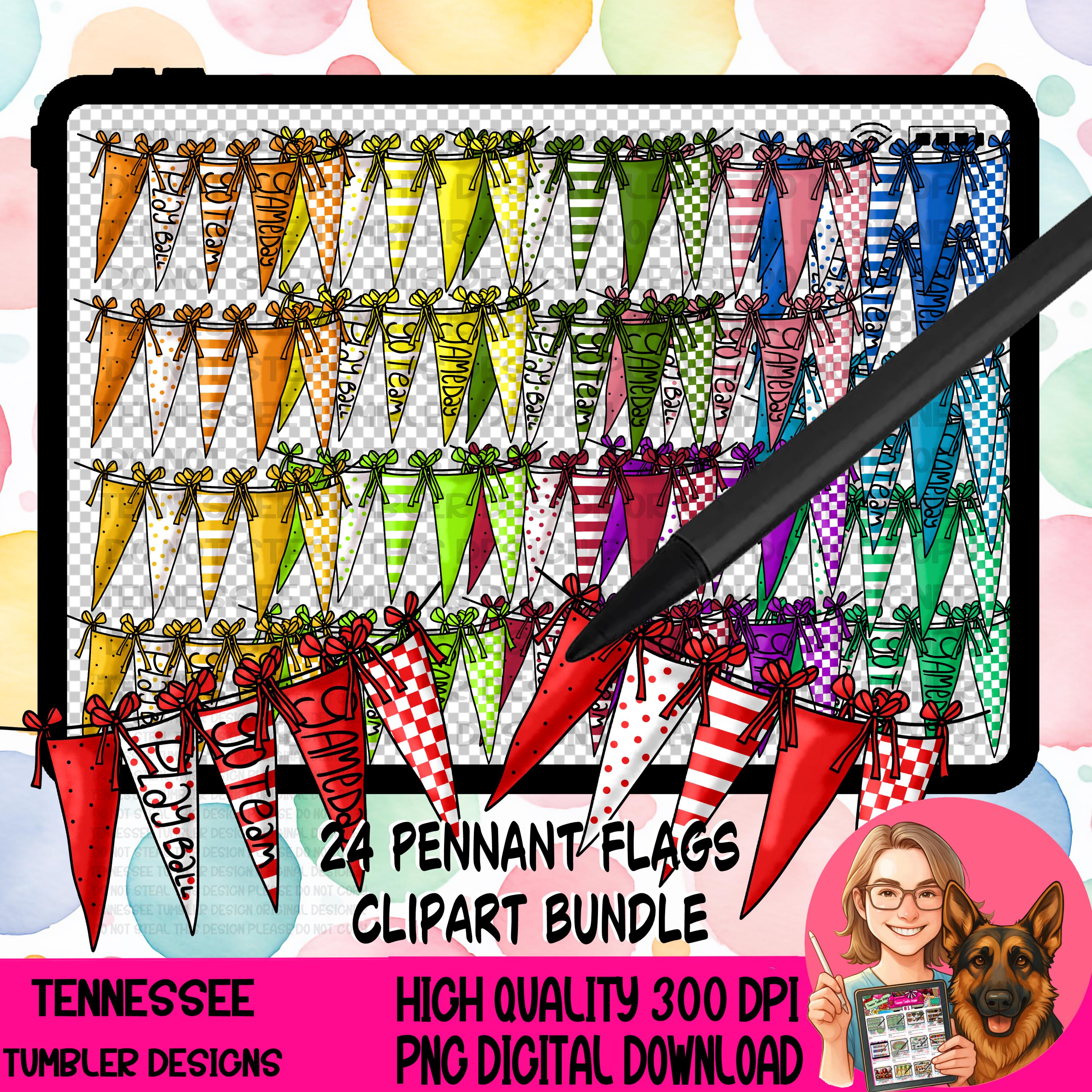 Pennant Flags Clipart Bundle 2 Styles 12 Colors 11 Inch Each - 300 DPI ...