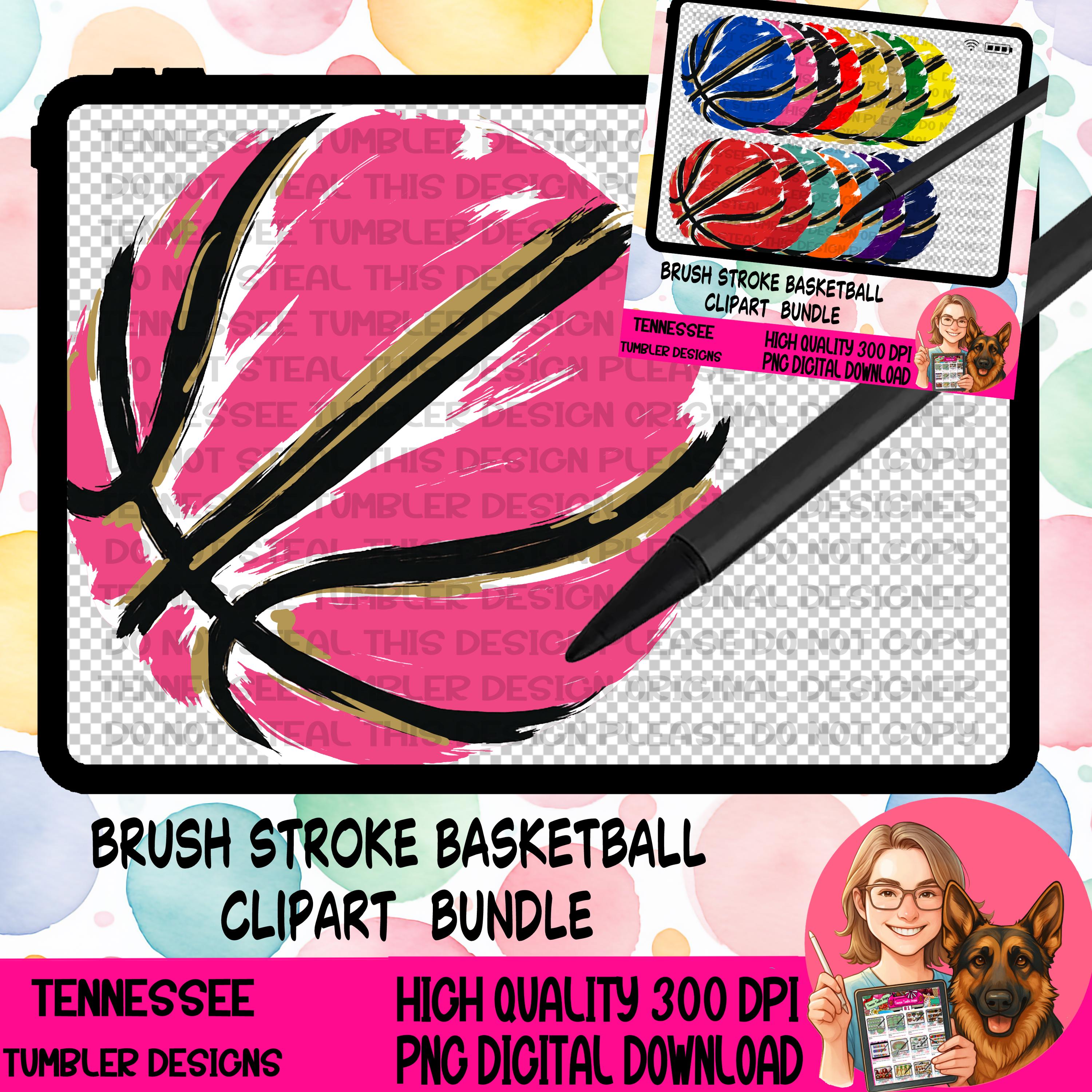 Basketball Brush Stroke Style Clipart Bundle - 11 Inch Files - 300 DPI ...