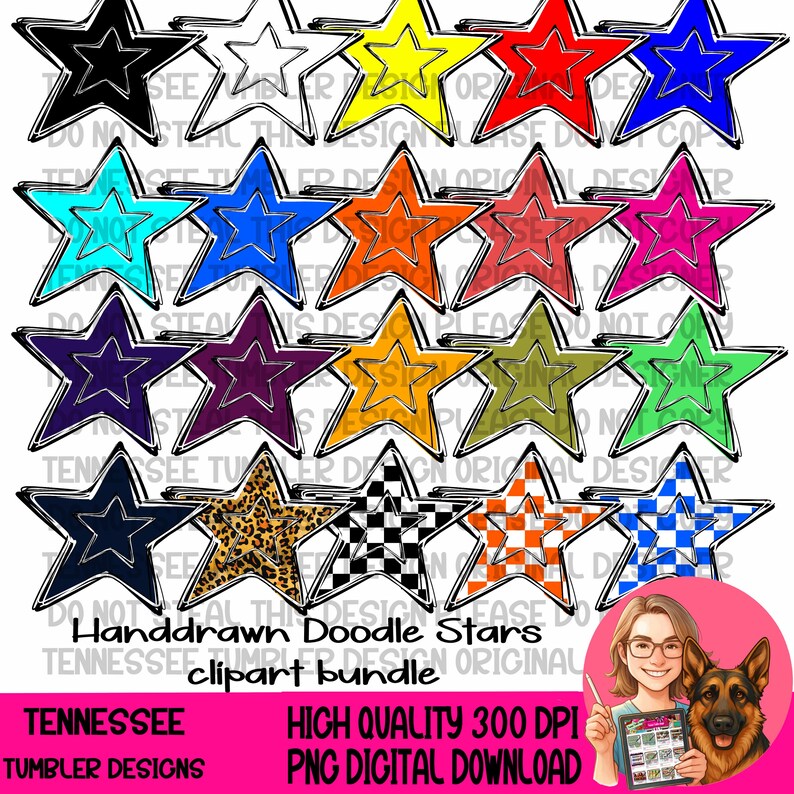 Hand Drawn Doodle Stars Clipart Bundle (2026) - 20 11 Inch Files - 300 ...