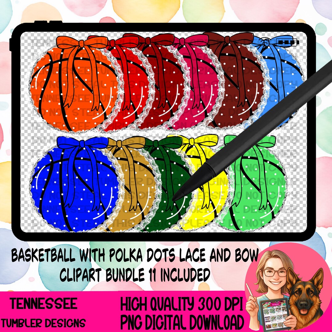 Basketball Clipart Bundle: Lace Dots & Bows, 11 Files (300 DPI) - Etsy