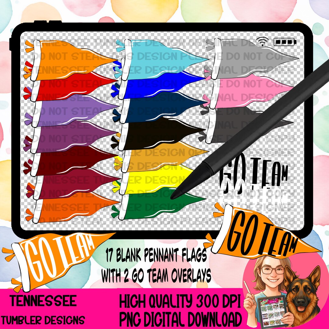 Go Team Pennant Flags Bundle: Sublimation & DTF Overlays (300 DPI, 11 ...