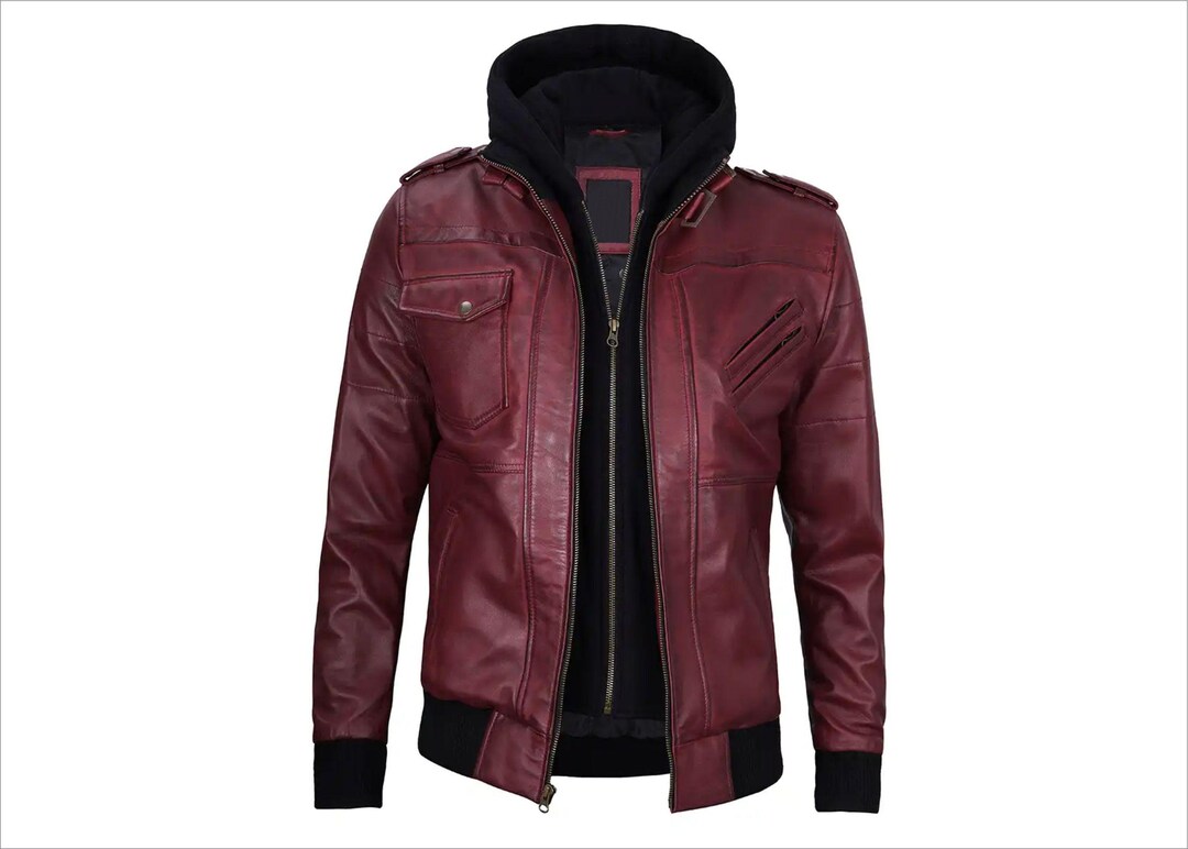 Men’s Maroon Handmade Bomber Leather Jacket | Slim Fit Handmade Leather ...