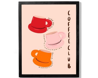 Coffee Club Digital Print, Printable Stylish Decor, Bold Illustration ...
