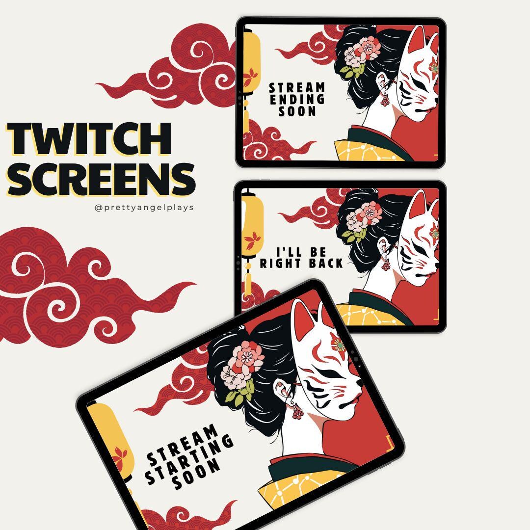 Geisha With Fox Mask Animated Twitch Screens | Stream Overlays ...