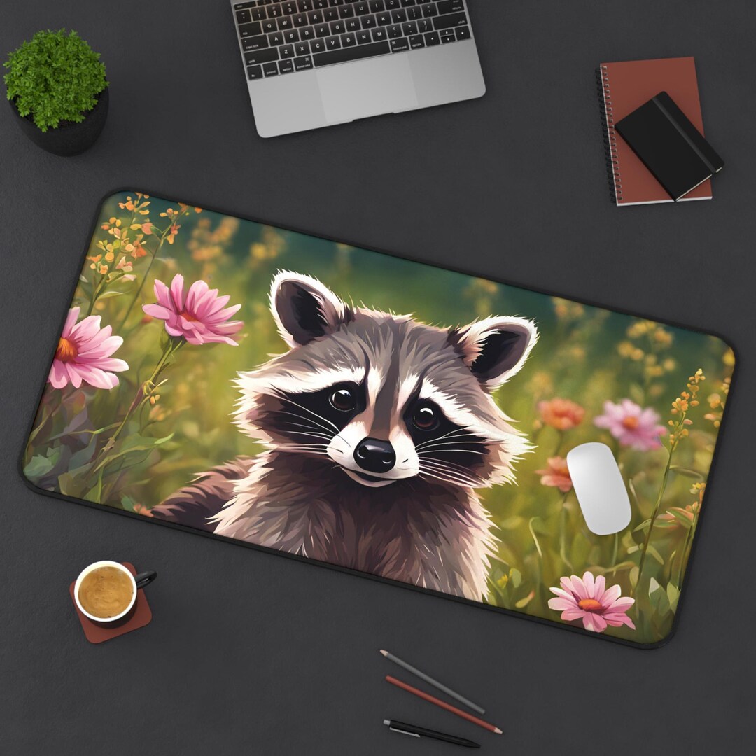 Cute Raccoon Desk Mat, Cozy Home Office Decor, Animal Gift, Nature ...