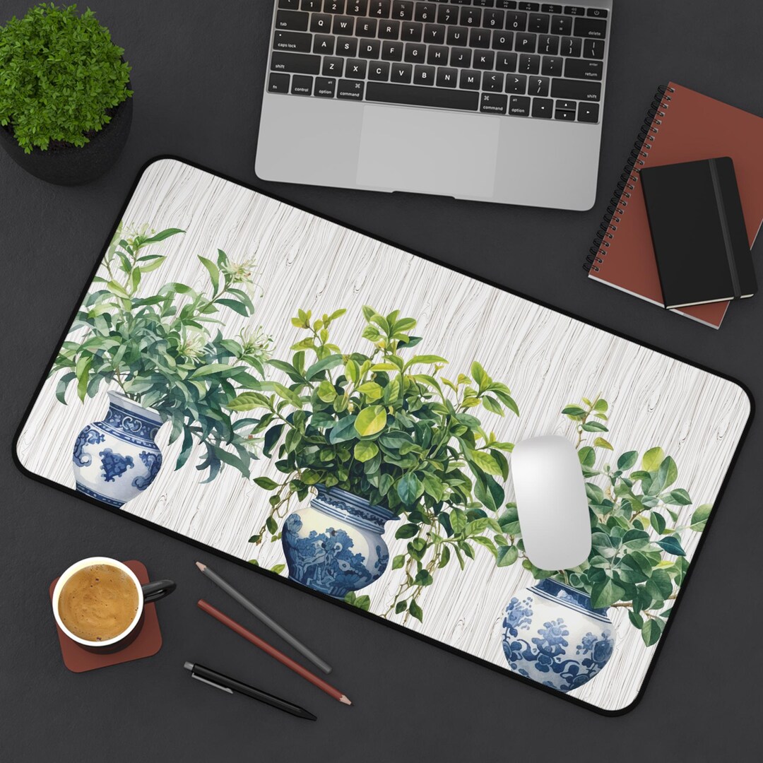 Chinoiserie Plants Desk Mat | Botanical Desk Accessories, Home Office ...