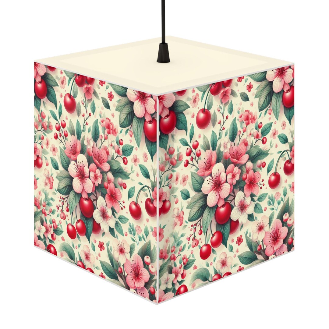 Floral Cherry Cube Lamp - Cube Lamp With Cherry Blossom Design, Cherry ...