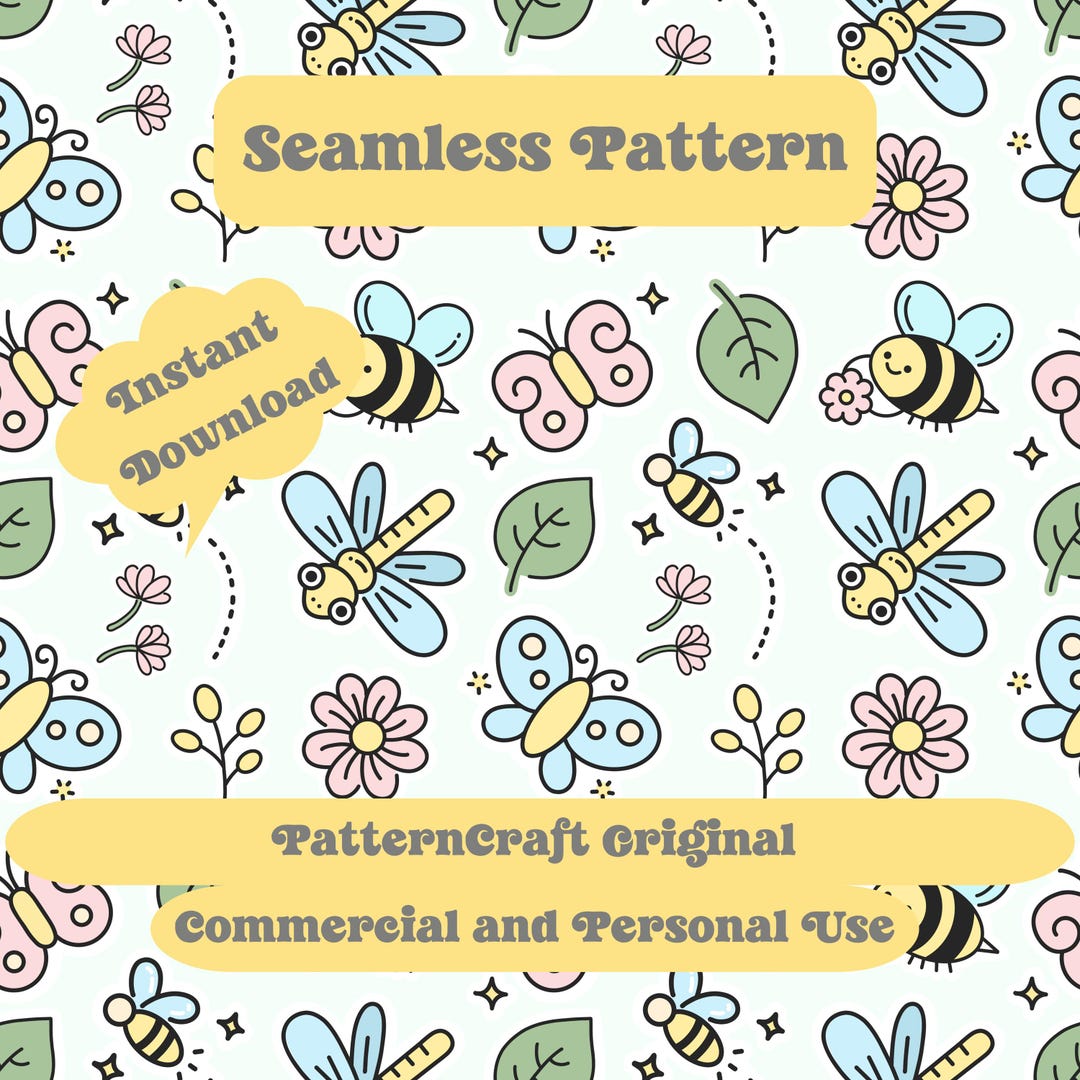 Summer Bees and Flowers Seamless Pattern, Fabric, Wallpaper, Stationery ...