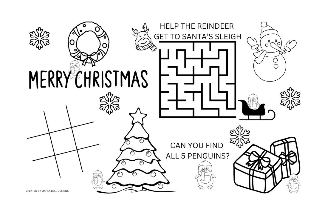 Printable Holiday Activity Placemats/ Worksheets - Etsy