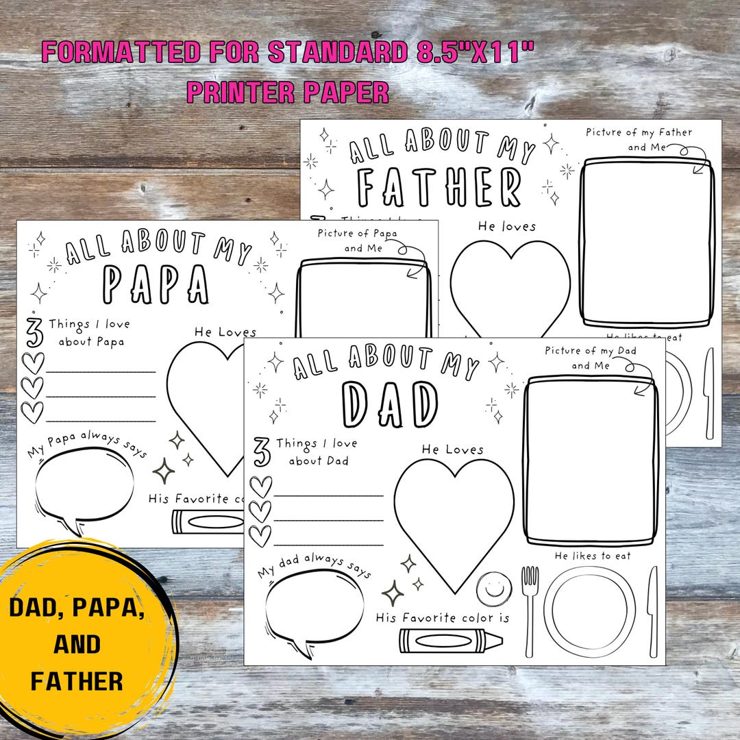 Father's Day Gift From Kids, Printable, All About My Dad, Father or ...
