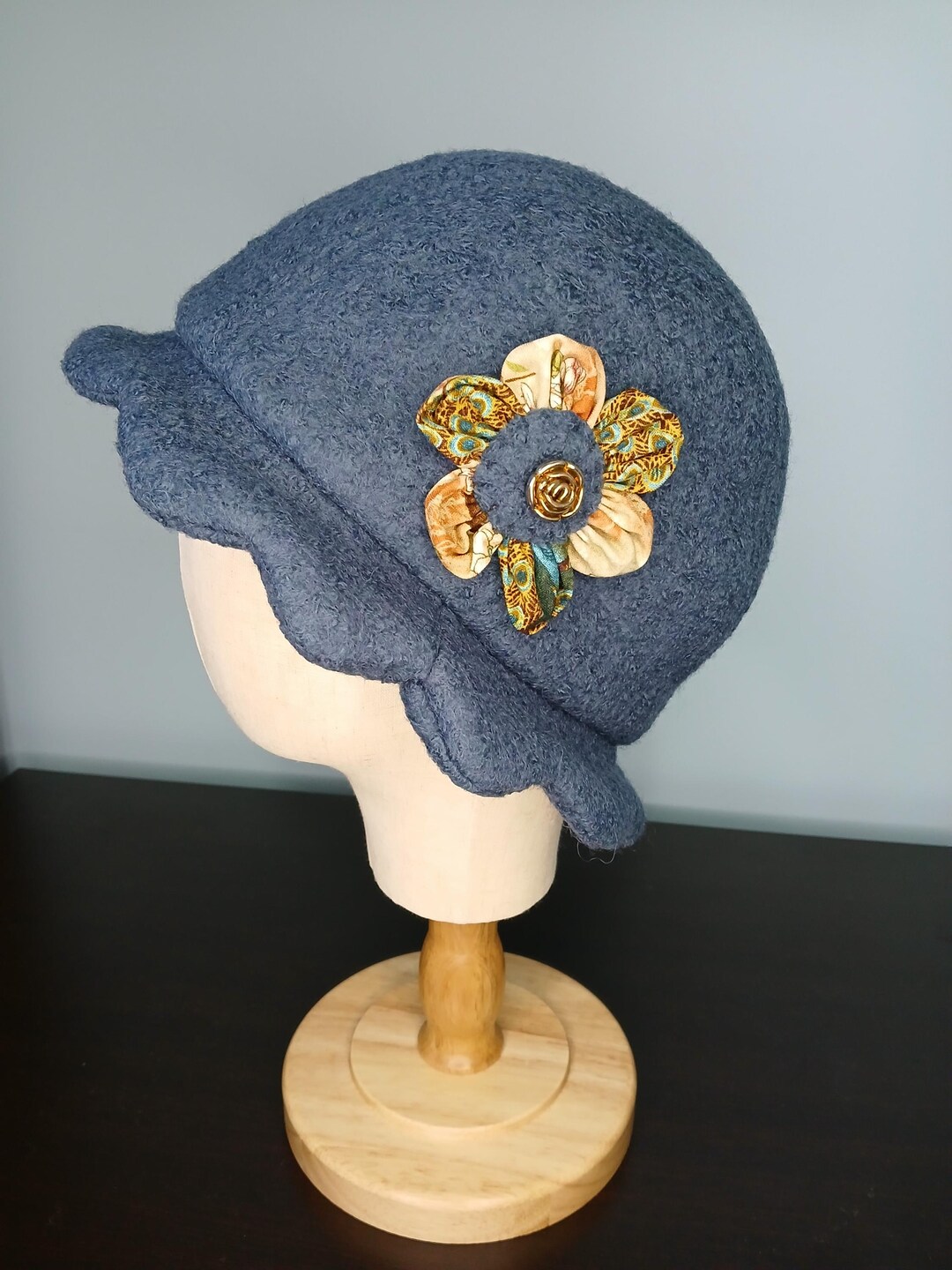 Blue Boiled Wool Bucket Hat; Handmade Upcycled Fashion - Etsy