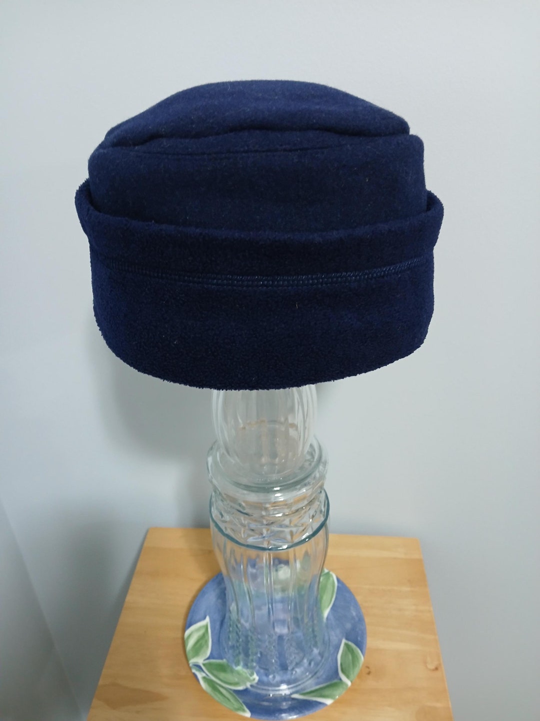 Navy Blue Wool Flat Top Russian Style Hat, Flat Top Hat, Russian Style ...