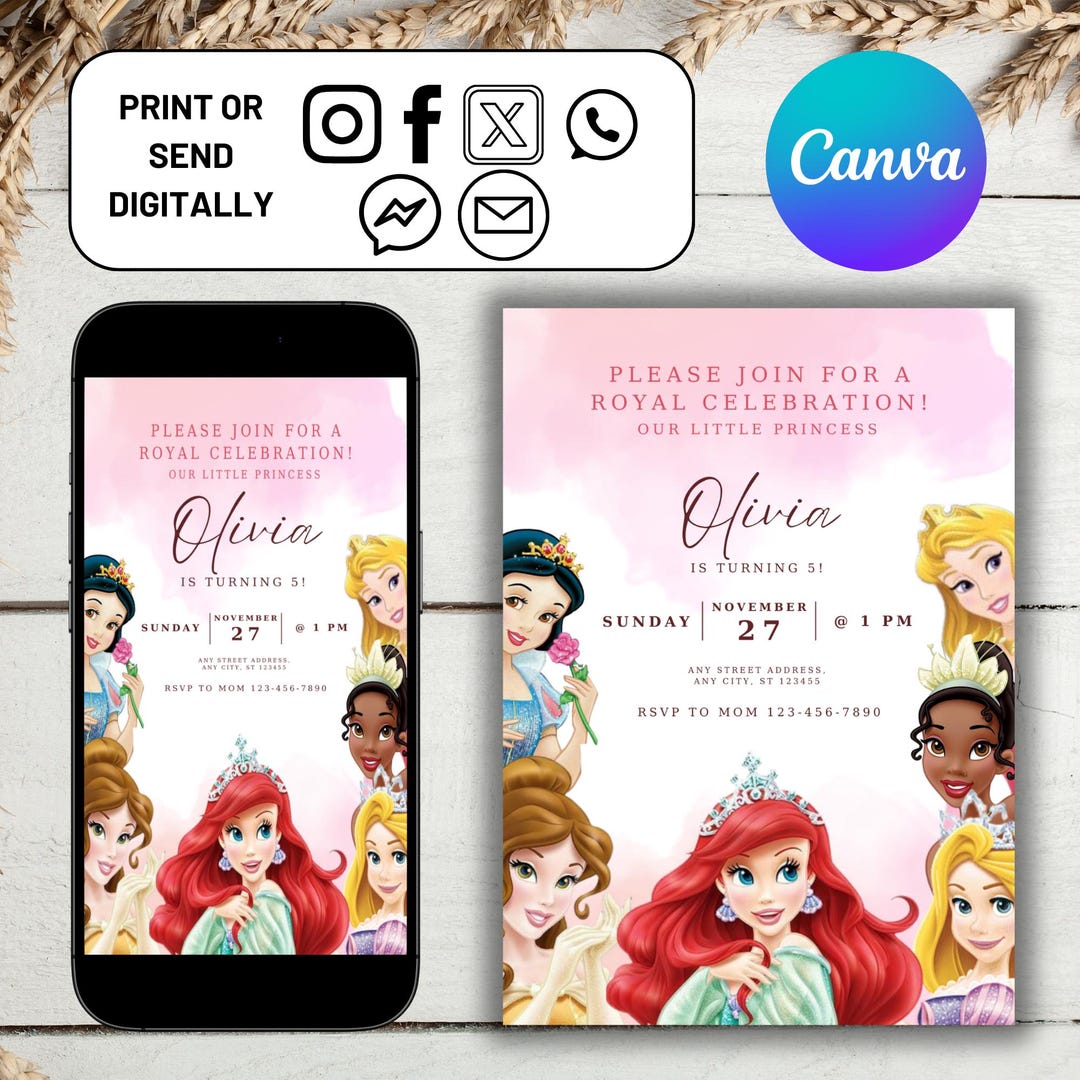 Princess Birthday Invitation Princess Invitation Princess Party ...