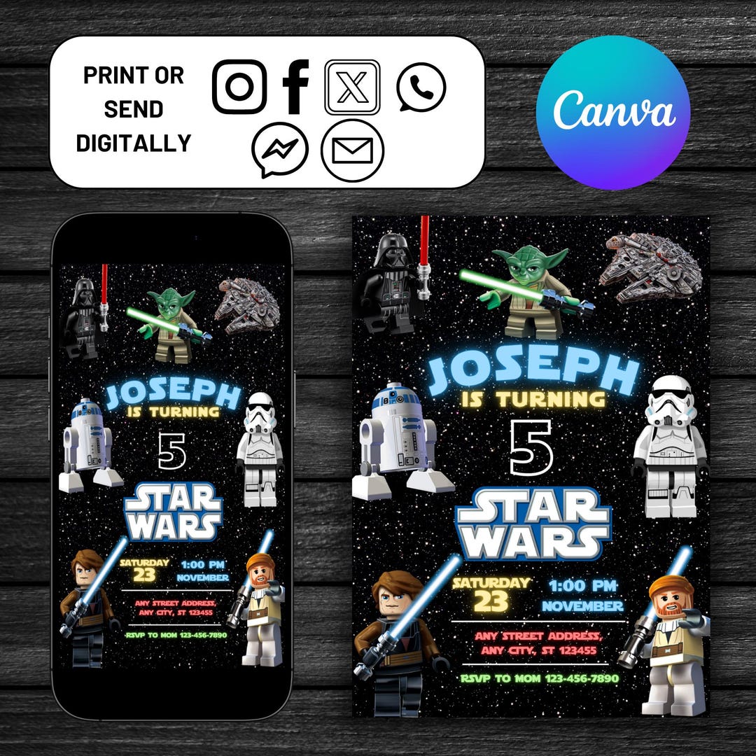 Invitación de cumpleaños de Star Wars, fiesta de cumpleaños editable de ...
