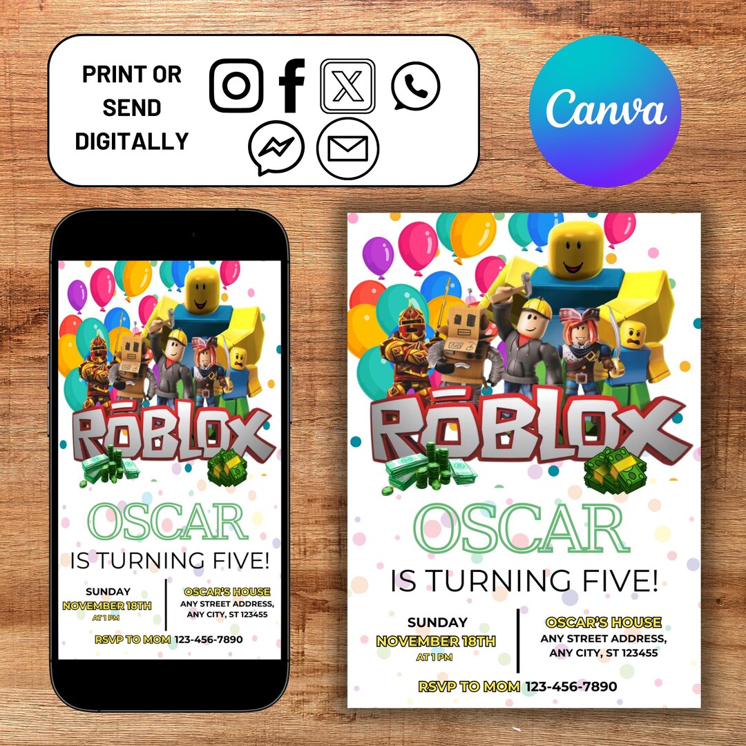 Roblox Birthday Invitation, Roblox Game Party, Roblox Kids Party Invite ...