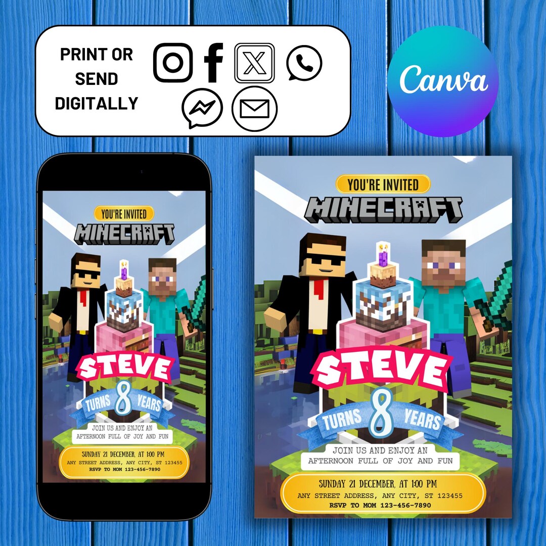 Minecraft Birthday Invitation, Boys Minecrafter Birthday Evite ...