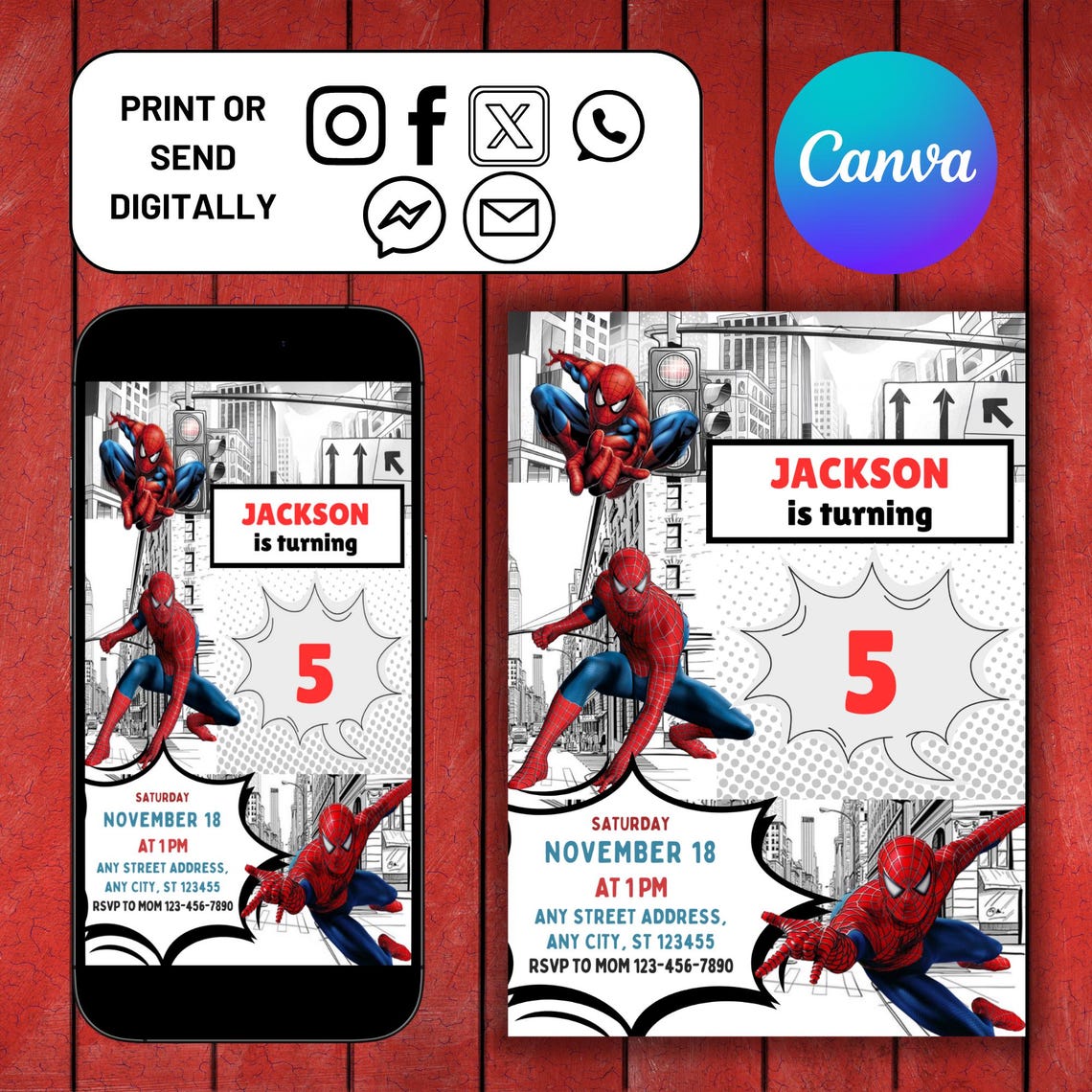 Spider-man Birthday Invitation Template, Customisable Digital Invite ...