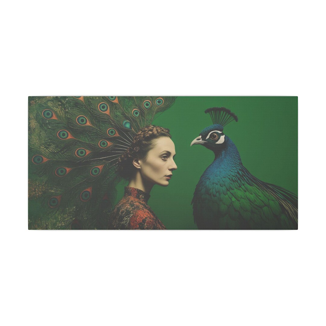 Bird Print, Peacock, Surreal Bird Portrait Canvas Print, Colorful Wall ...