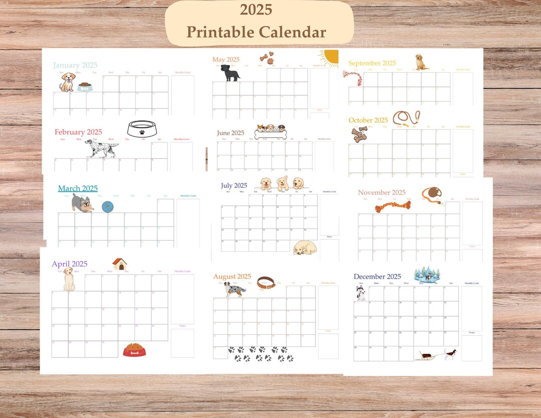 2025 Dog Calendar Printable, Kids Monthly Planner (PDF) - Etsy