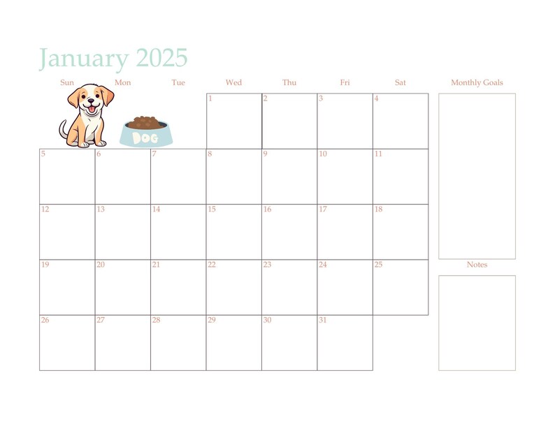 2025 Dog Calendar Printable, Kids Monthly Planner (PDF) - Etsy