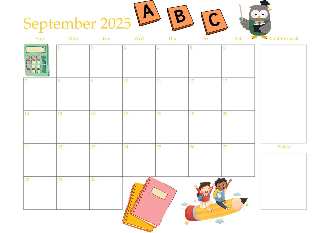 2025 Kids Calendar Printable: Animated Monthly Planner (2 PDF) - Etsy