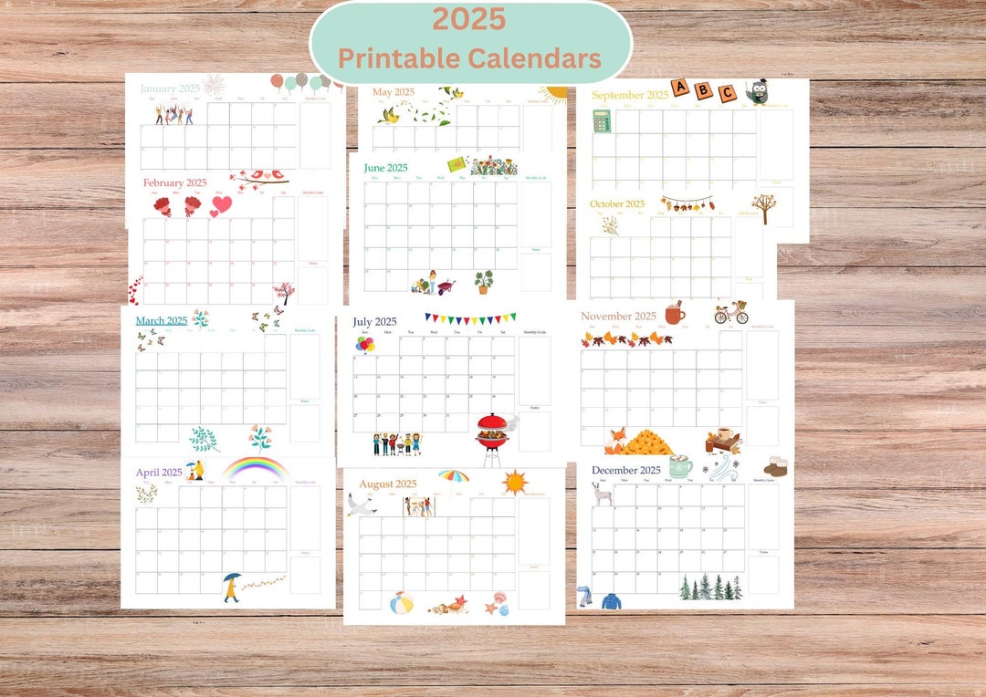 2025 Kids Calendar Printable: Animated Monthly Planner (2 PDF) - Etsy