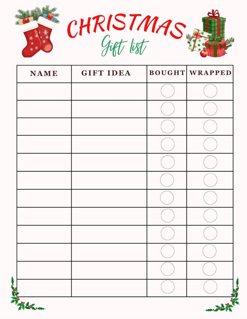 Christmas Gift Shopping List - Etsy