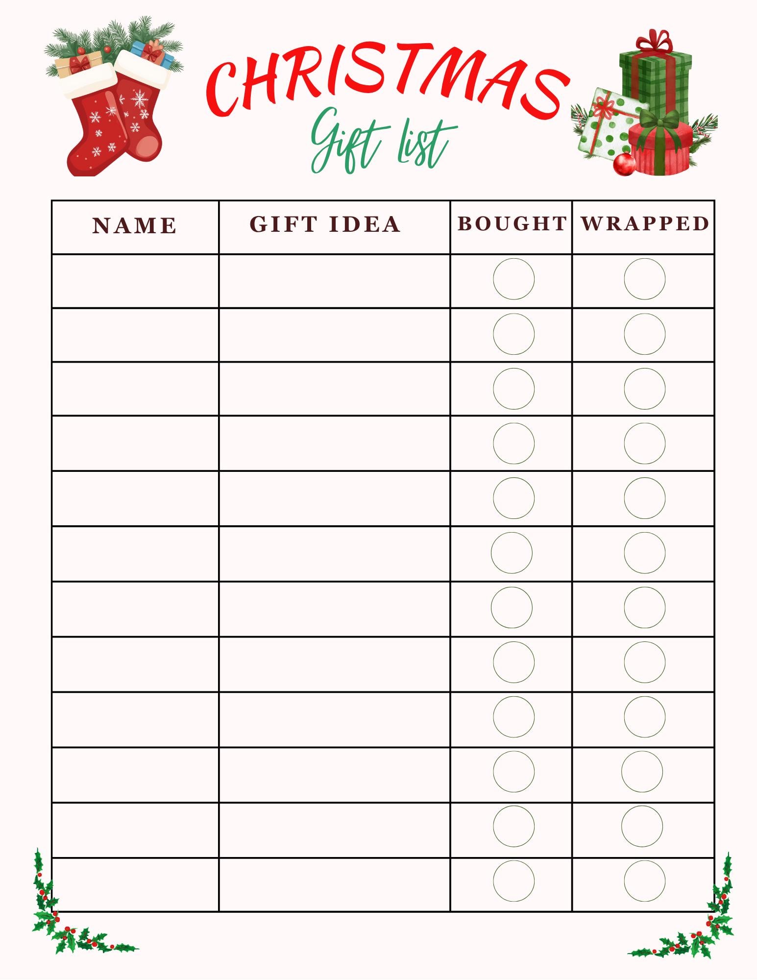 Christmas Gift Shopping List - Etsy