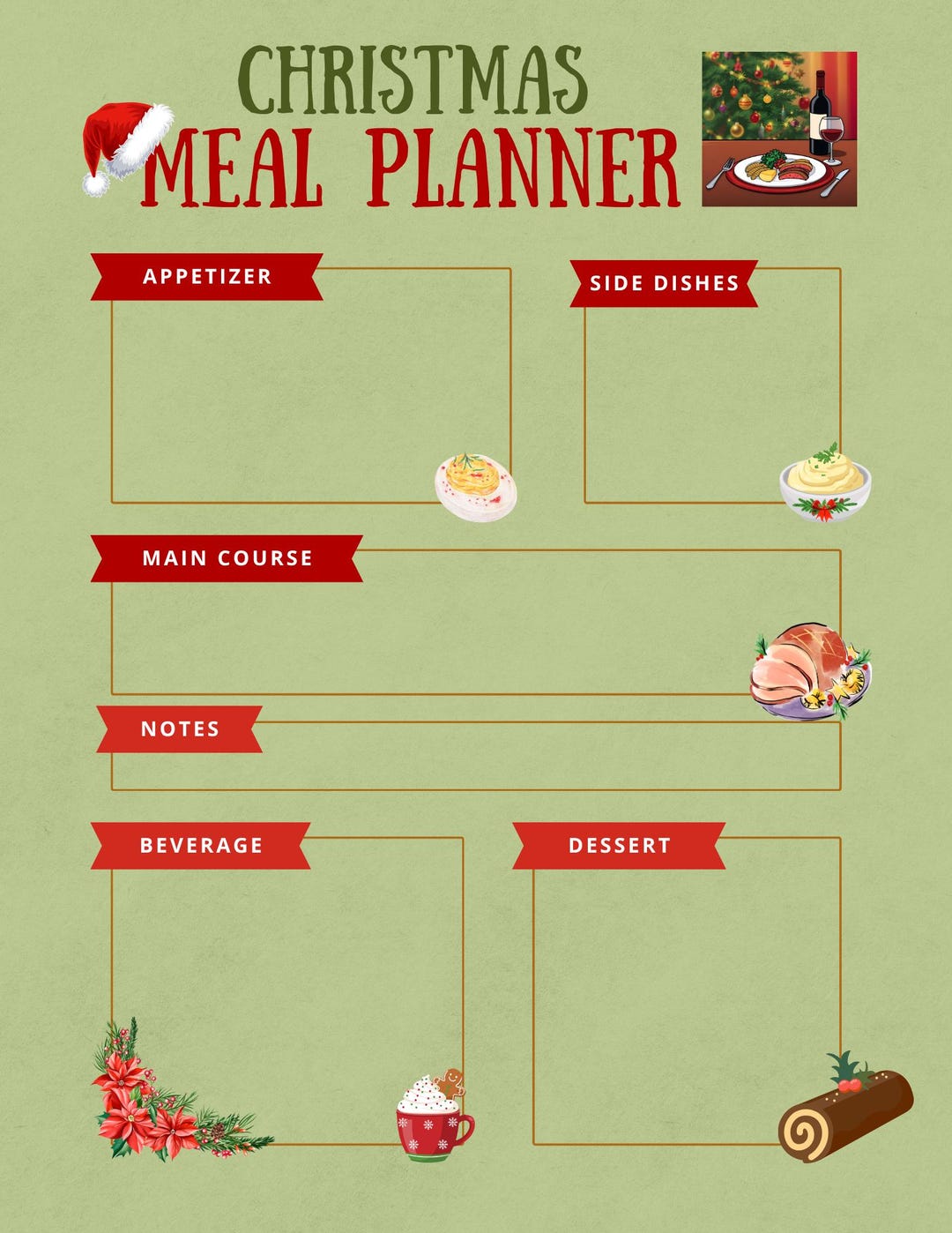 Printable Christmas Dinner Planner: Menu & Checklist Printable (digital ...
